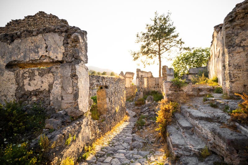 Abandoned Ghost Town Kayakoy in Turkish Stock Photo - Image of mountain ...