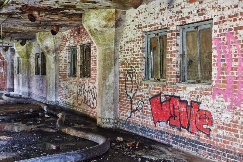 Abandoned Grain Elevator Interior with Graffiti, Urban Decay Stock ...