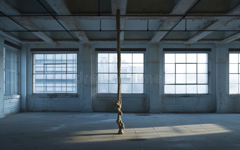 Abandoned Gym with Large Windows and a Rope Hanging from the Ceiling ...