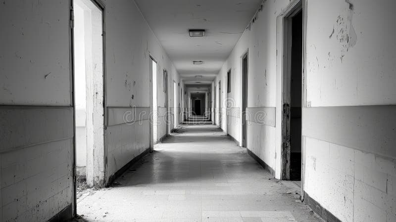 Abandoned Hallway with Flickering Light Effects Stock Illustration ...