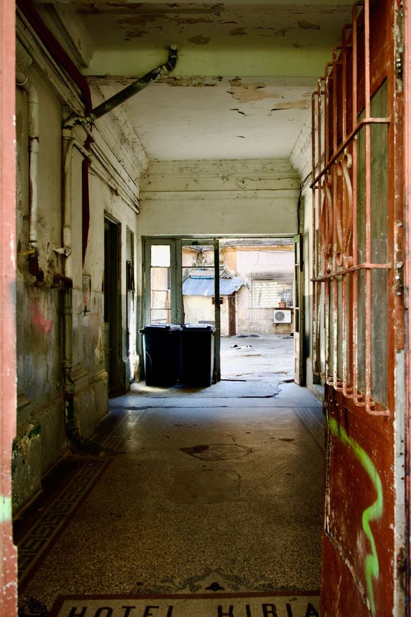 Abandoned Hallway with Graffiti Artwork Covering Its Surface Stock ...