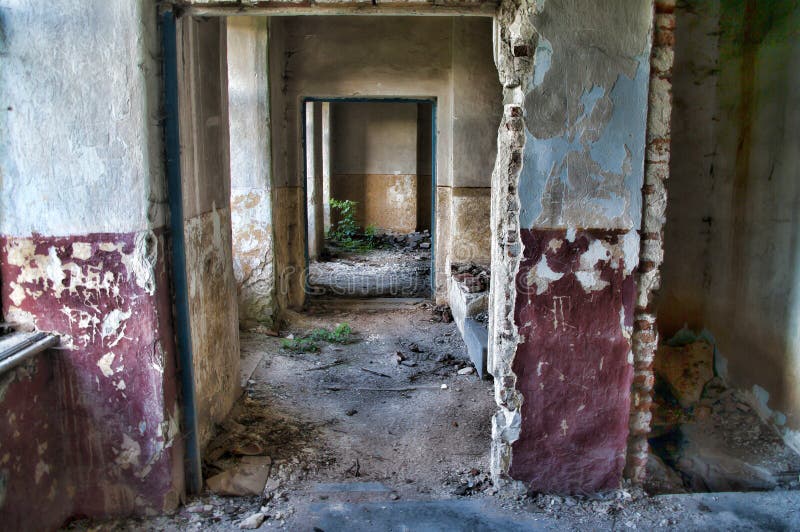 Abandoned hallway in HDR stock image. Image of brick - 40015499