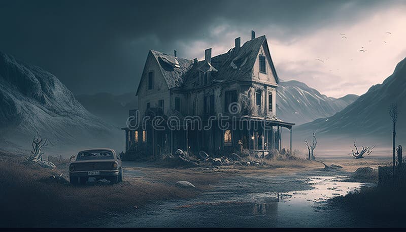 Abandoned and Haunting Landscape, Eerie and Desolate Scene Illustration ...