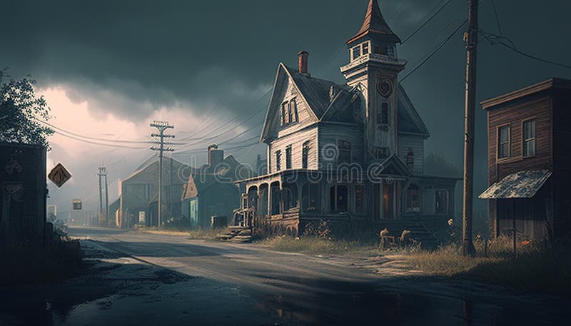 Abandoned and Haunting Landscape, Eerie and Desolate Scene Illustration ...