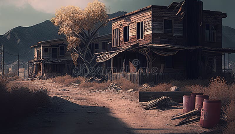 Abandoned and Haunting Landscape, Eerie and Desolate Scene Illustration ...
