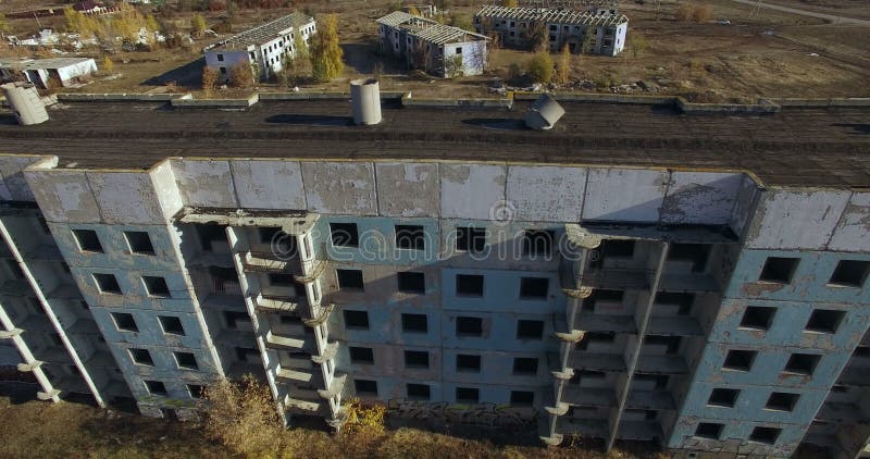 An Abandoned High-rise Building with Broken Glass. Aerial Shooting ...