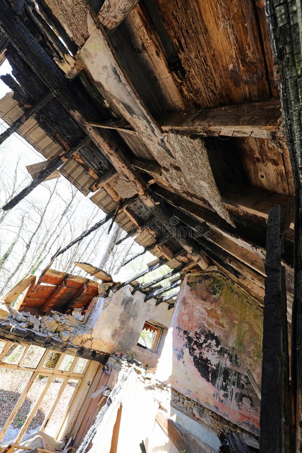 Abandoned House Consumed by a Devastating Fire Stock Photo - Image of ...