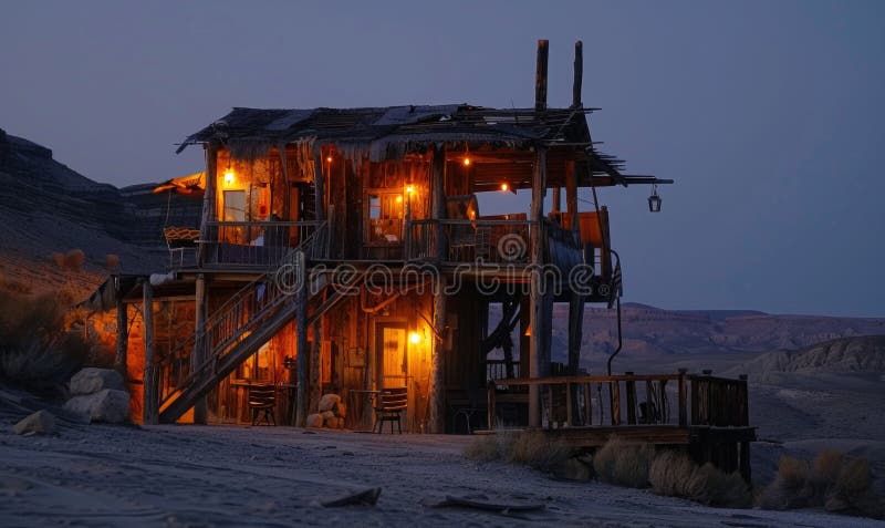 Abandoned House in the Desert at Sunset Stock Photo - Image of vacation ...