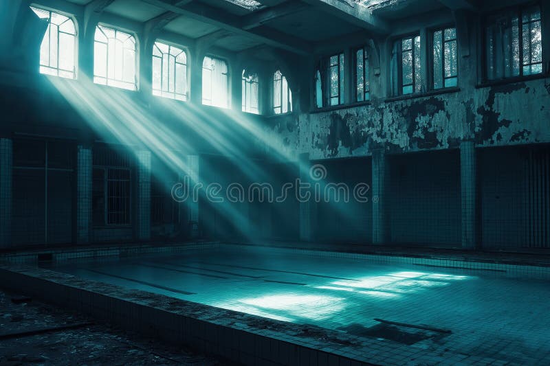 Abandoned Indoor Pool with Sunlight Streaming through Broken Windows in ...