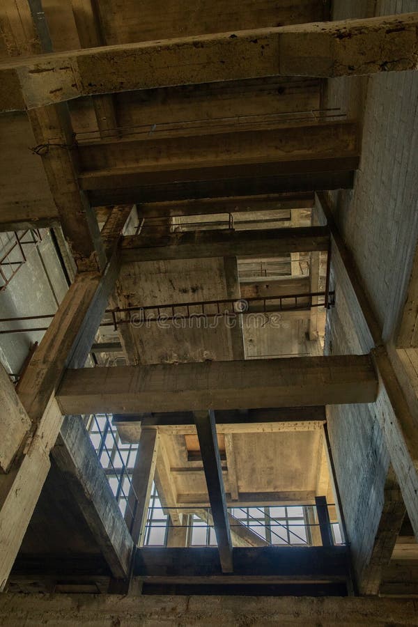 Abandoned Industrial Building Exposed Concrete Beams Rusted Ladders ...