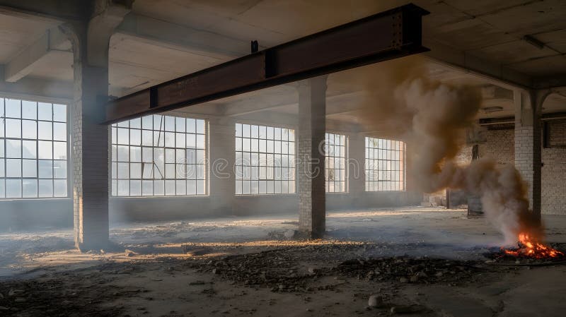 Abandoned Industrial Building with Fire and Smoke Effected by Natural ...
