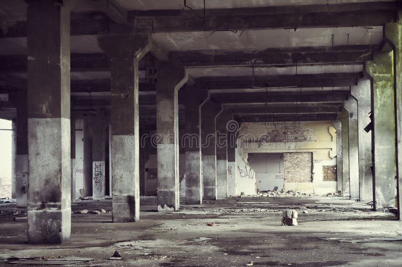 Abandoned Industrial Building Interior Stock Image - Image of ...