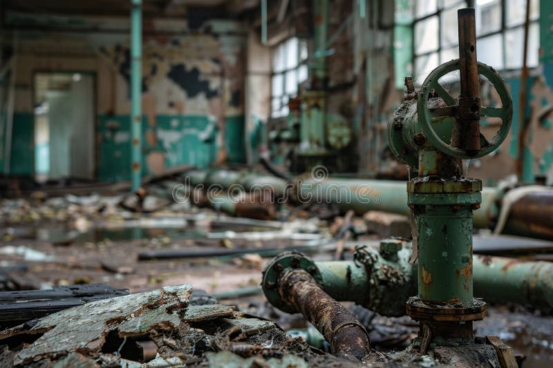 Abandoned Industrial Building with Rusted Pipes and Peeling Paint Stock ...