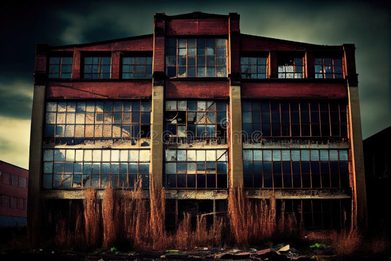 Abandoned Industrial Complex with Broken Windows and Rusted Metal Stock ...
