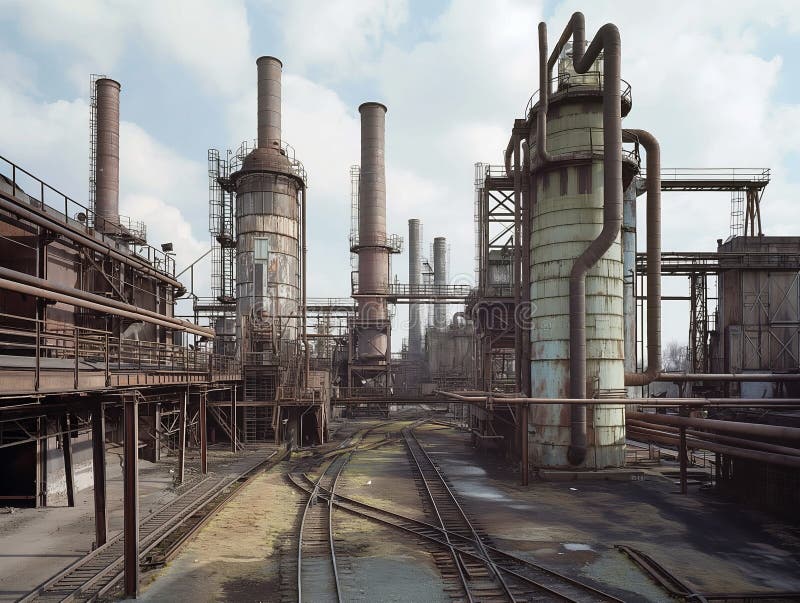 Abandoned Industrial Complex with Rusted Structures Stock Photo - Image ...