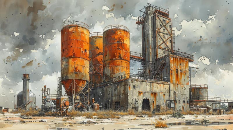 Abandoned Industrial Facility with Rusty Tanks - Generative Ai Stock ...