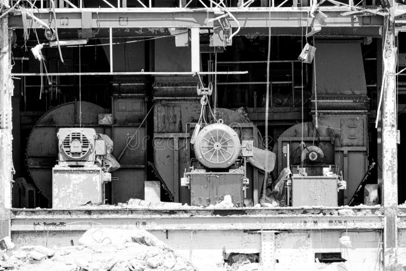 Abandoned Industrial Factory Building in Grayscale Stock Photo - Image ...