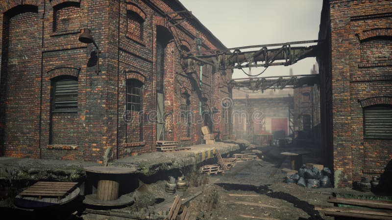 Abandoned Industrial Factory Buildings at Sunset Stock Photo - Image of ...