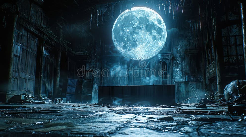 Abandoned Industrial Hallway Illuminated by Moonlight Glow Stock ...