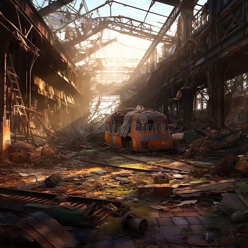 Abandoned Industrial Ruins with Weathered Construction Elements. Decay ...