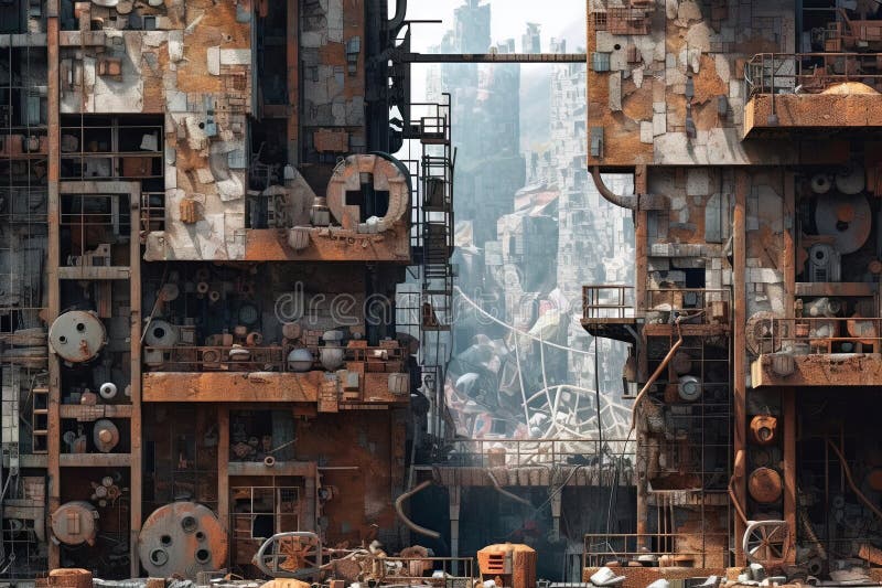 Abandoned Industrial Ruins with Weathered Construction Elements. Decay ...