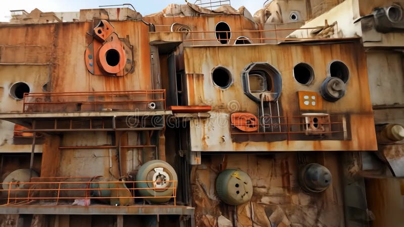 Abandoned Industrial Ruins with Weathered Construction Elements. Decay ...