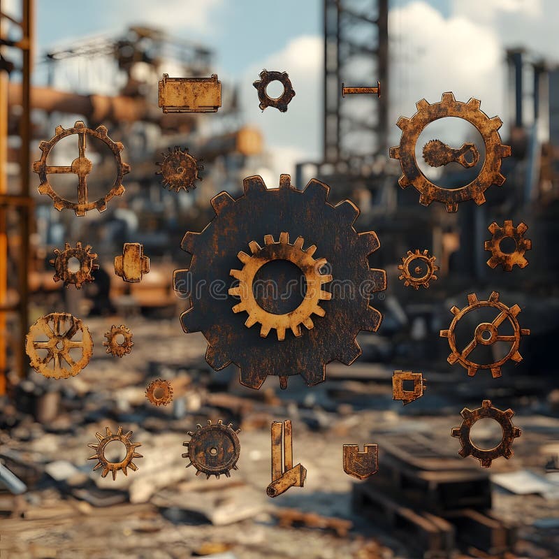 Abandoned Industrial Site Undergoing with Gears and Rust Patterns Stock ...