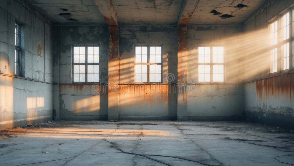 Abandoned Industrial Space with Rusty Walls and Sunlight Stock Image ...
