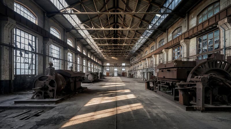 Abandoned Industrial Warehouse: Evocative Interior with Rusty Machinery ...