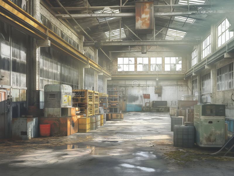 Abandoned Industrial Warehouse Interior Stock Photo - Image of retro ...