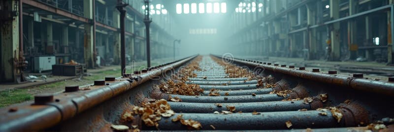 Abandoned Industrial Warehouse Rusty Train Tracks Debris Stock Photos ...