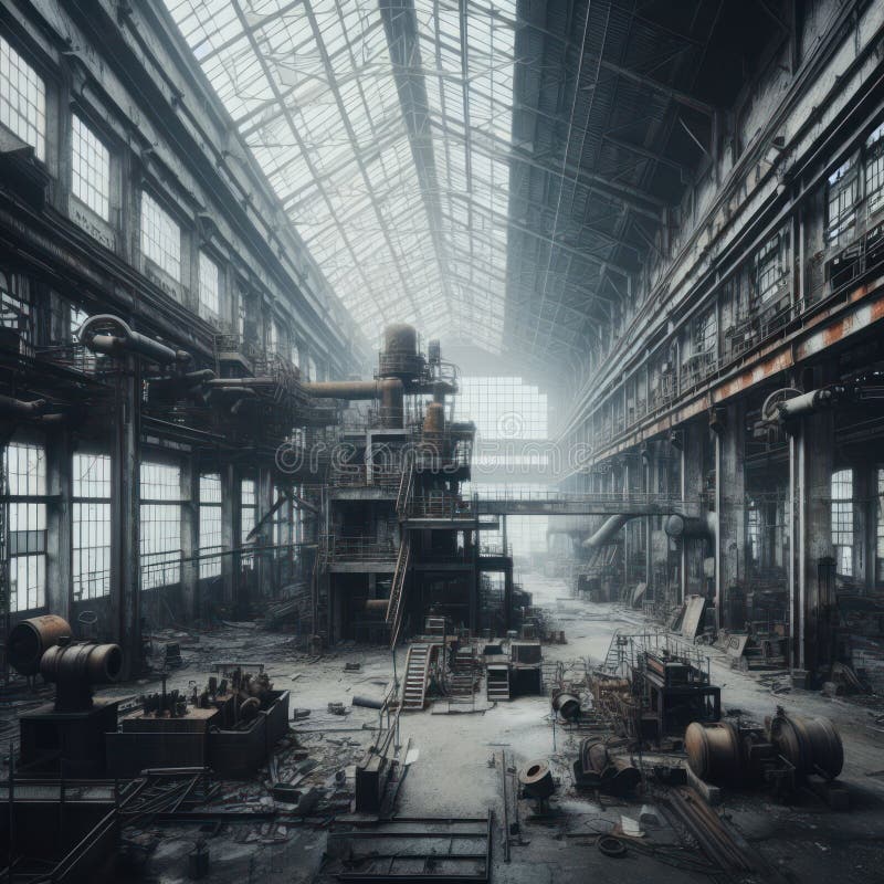 An Abandoned Industrial Workshop from the Inside. Stock Illustration ...