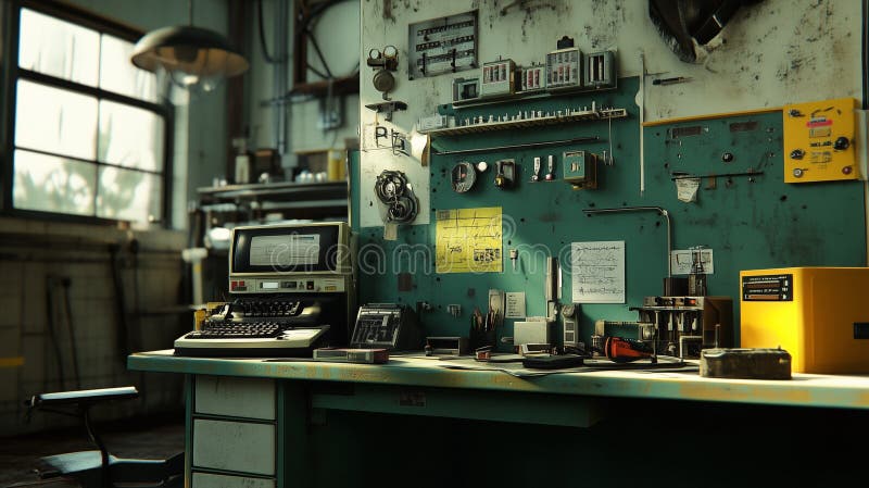 An Abandoned Industrial Workspace with a Vintage Computer and Control ...