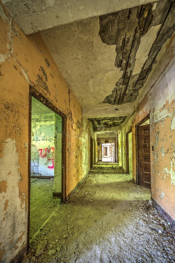 Abandoned Interior Hallway of an Institution Stock Photo - Image of ...