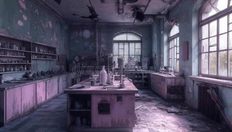 Abandoned Laboratory with Dusty Equipment and Broken Windows in a ...