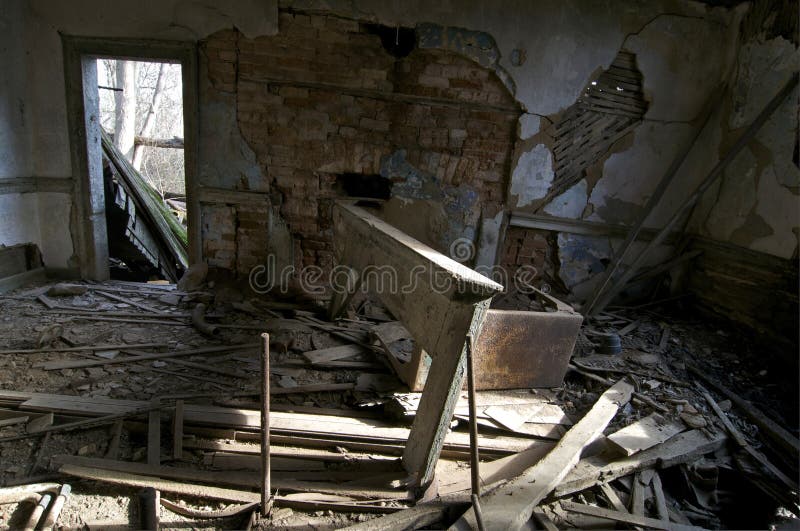 Crumbling living room stock image. Image of insolvent - 4461335