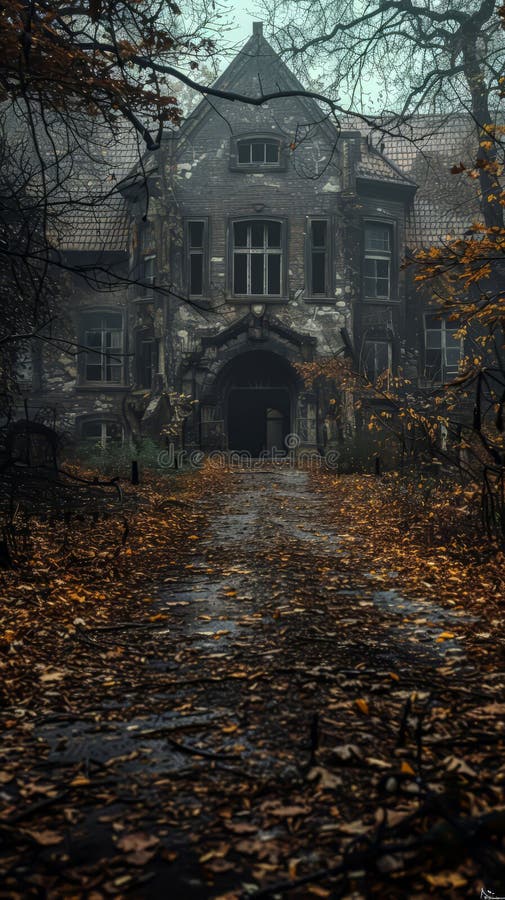 An Abandoned Mansion Surrounded by Fall Leaves. Generated by AI Stock ...