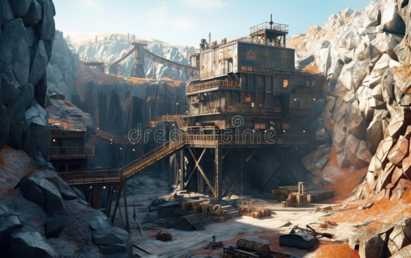 Abandoned Mine in a Rocky Canyon. Created by Generative Artificial ...