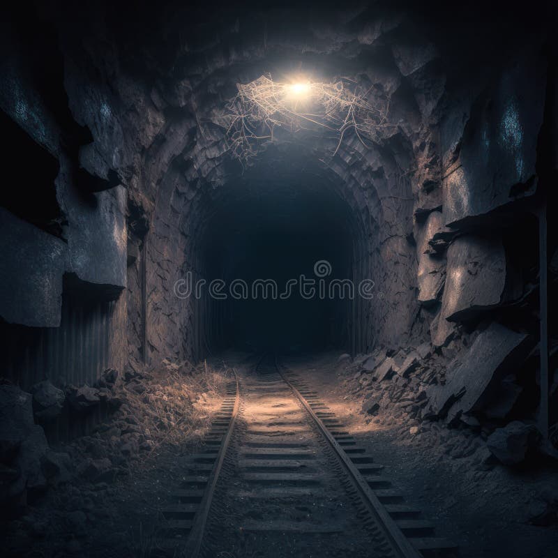 An Abandoned Mine`s Tunnel with Rusty Rail Tracks, Leading into the ...