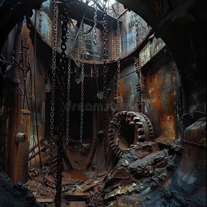 Abandoned Mine Shaft with Rusted Equipment Stock Illustration ...