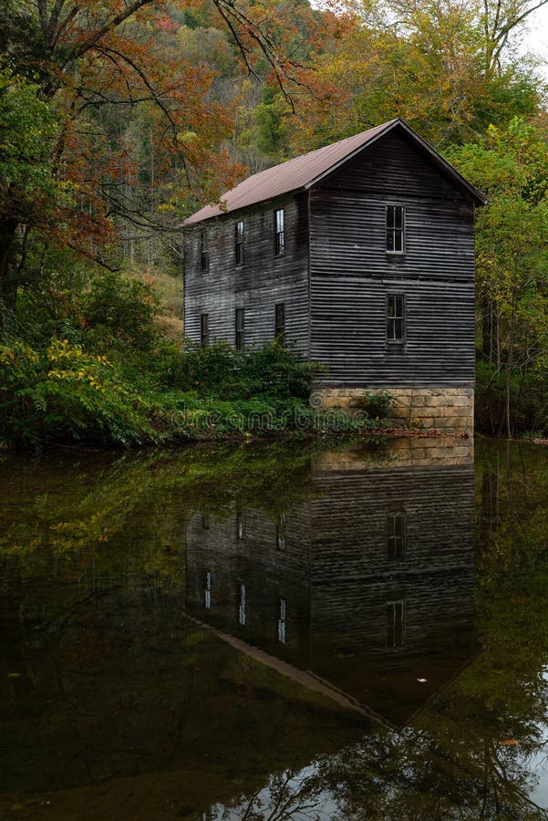Abandoned Mollohan Grist Mill + Reflections - West Virginia Stock Photo ...