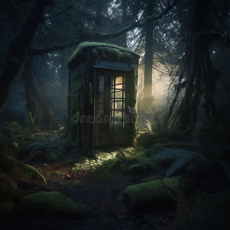 An Abandoned Moss-covered Phone Booth in a Mystical Forest. Generative ...
