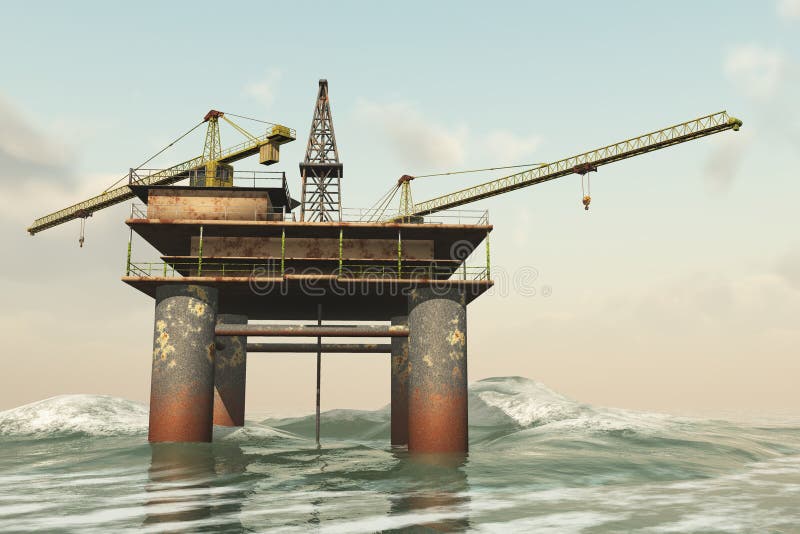 Abandoned Off Shore Oil Rig Stock Illustration - Illustration of render ...