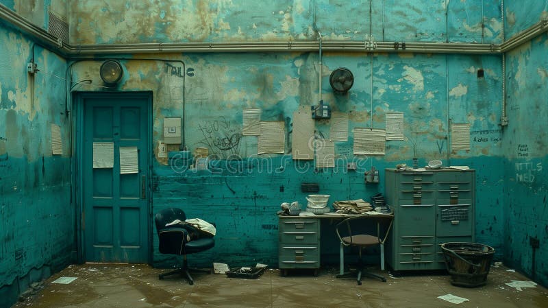 Abandoned Office with Peeling Paint and Disarrayed Furniture Stock ...