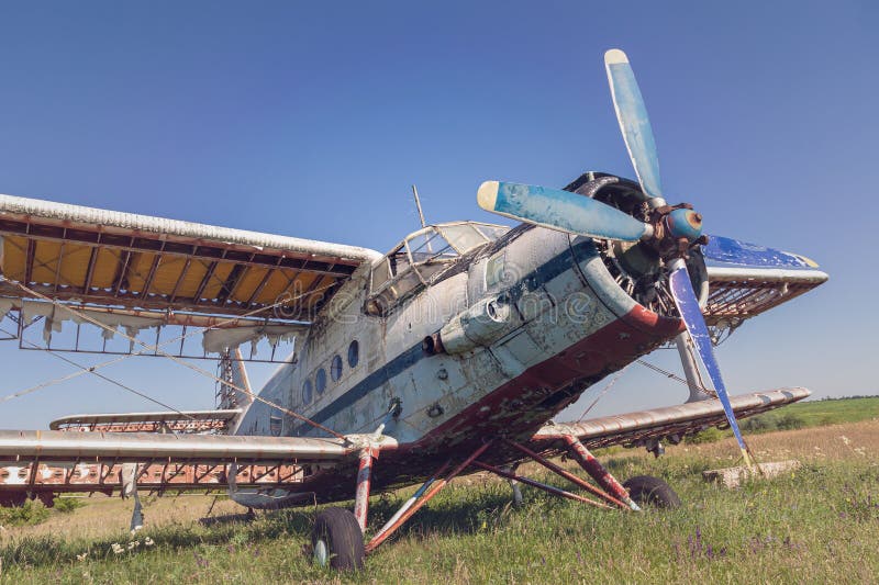 Abandoned Old Airplane on the Field Editorial Stock Image - Image of ...