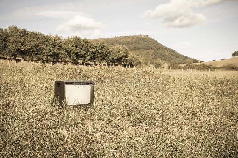 Abandoned Old or Antique Tv in the Grass Field Stock Image - Image of ...