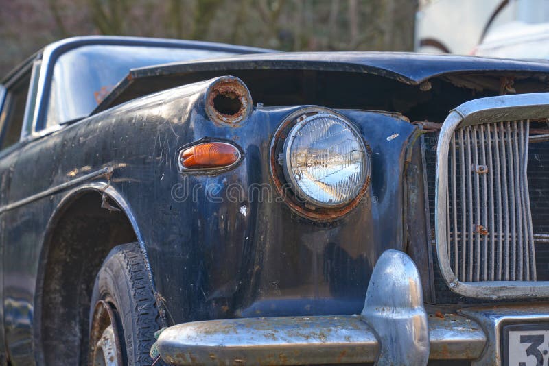 Abandoned Rusty Blue Rover Saloon Stock Photo - Image of three, rover ...