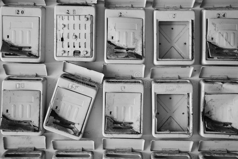 Abandoned Old Classic Broken Letterboxes in a Row Stock Photo - Image ...