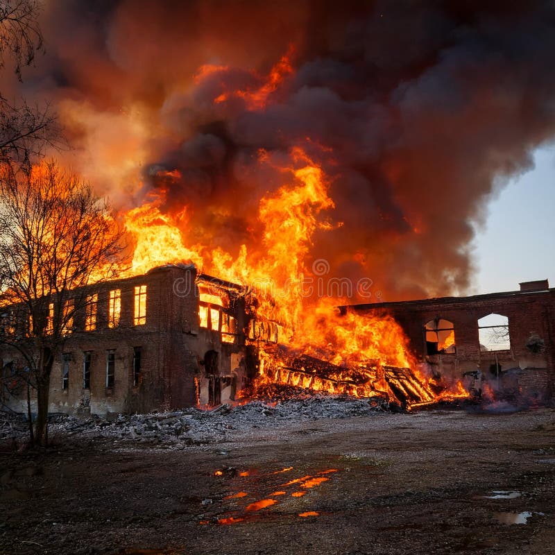 Old Factory on Fire, AI Generated Stock Illustration - Illustration of ...