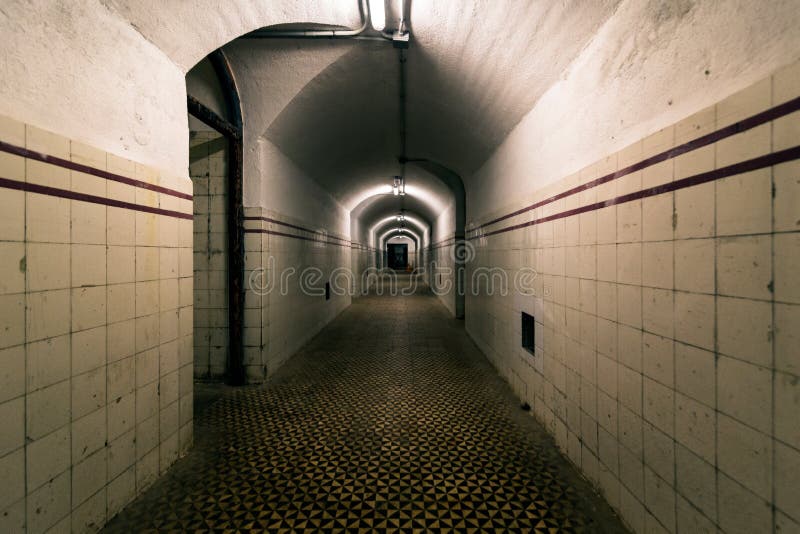 Abandoned Old Hallway with Old and Worn-out Tiles on the Walls Stock ...